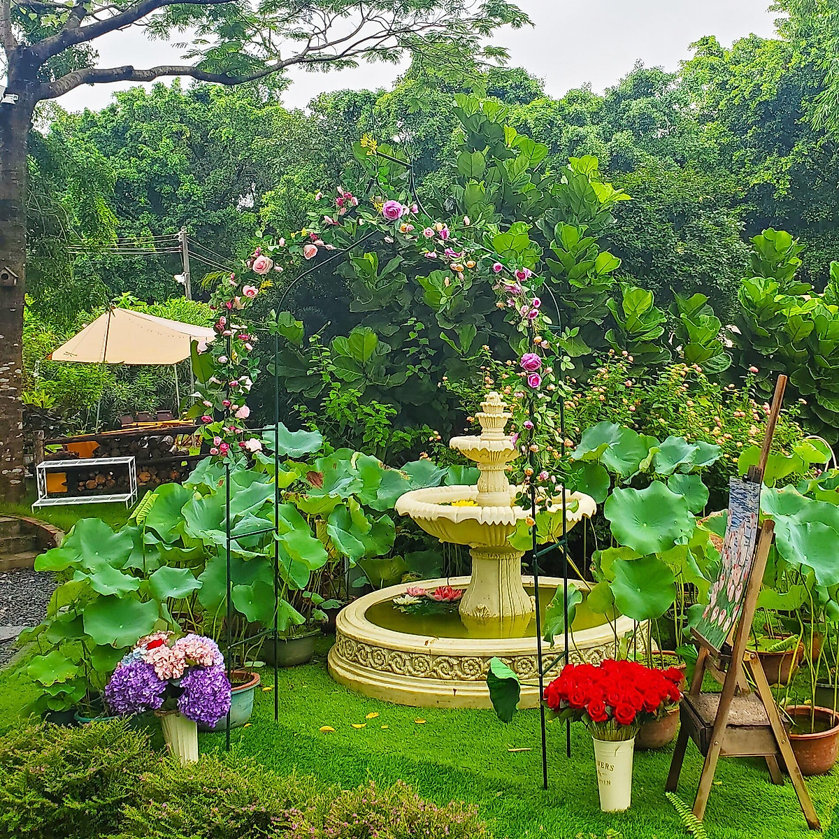 SCENDOR Garden Arch Trellis 8.4 Ft High x 4.6 Ft Wide, Dark Green Iron Arbor, Courtyard Arbor Trellis for Various Climbing Plants Rose, Outdoor Archway Wedding Ceremony Party