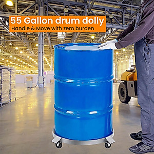 55-Gallon Drum and Garbage Can Dolly – 1000 Pound Trash Can Dolly Swivel Casters Wheel Steel Frame Dolly Cart Non Tipping Hand Truck Capacity Dollies(Silver)