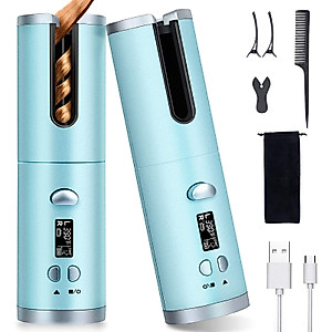 AURUZA Unbound Cordless Automatic Hair Curler, Anti-Tangle Wireless Auto Curling Iron Wand,Portable USB Rechargeable Spin Curler Ceramic Barrel Rotating for Long Hair,Fast Heating for Hair Styling