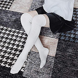 Century Star Women's Casual Athlete Striped Over Knee Thin Thigh High Tights Long Stocking Socks A 1 Pair Pure White One Size