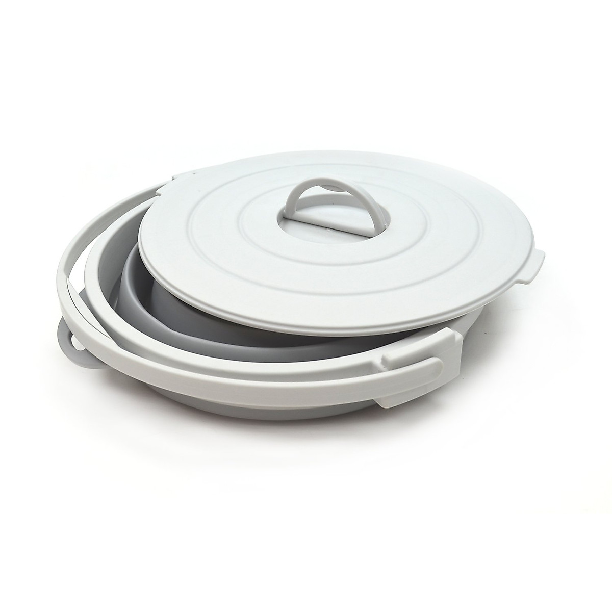 SAMMART Set of 2-10L (2.64Gallon) Collapsible Fishing Bucket Locking Lid, 31cm Dia. (2, Grey)