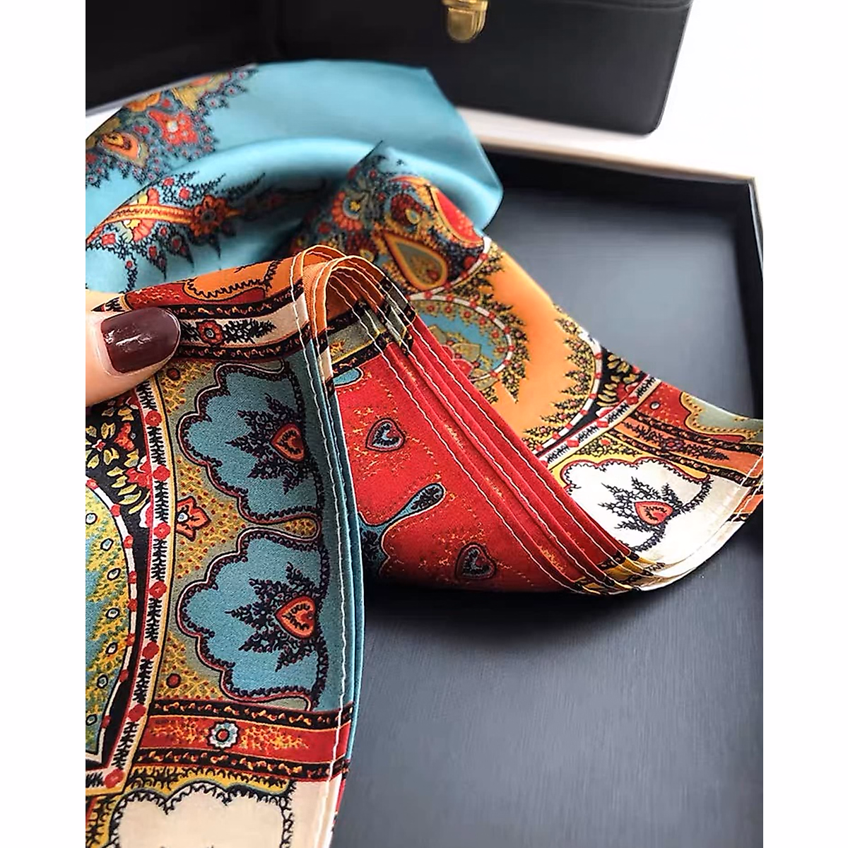 PoeticEHome 100% Pure Mulberry Silk Square Scarf 27"x27" Women Neckerchief Headscarf Gift Packed