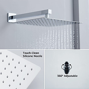 Iriber 12 Inch Bathroom Shower System Polish Chrome Wall Mounted Square Mixer Shower Faucet Combo Set with Hand Held Rough-in Valve Rainfall Shower and Trim