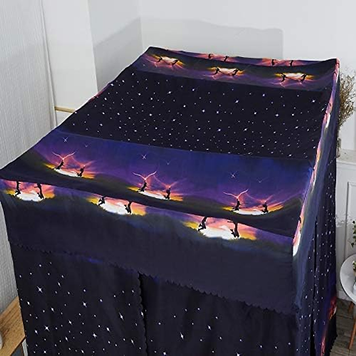 Mengersi Galaxy Star Canopy Bed Curtains Full Size,Canopy Curtains Bedroom Decoration for Girls Adults Windproof Lightproof Bed Canopies Child Gift (Black)