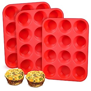 CAKETIME Silicone Muffin Pan, Regular 12-Cup Cupcake Pan for Baking 3-Pack Nonstick BPA Free