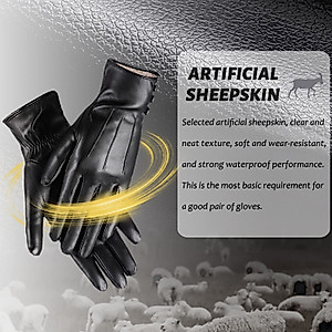 ISHISBEB Leather Gloves for Women Winter Warm Gloves Touch Screen Warm Wool Lined Texting Driving Gloves