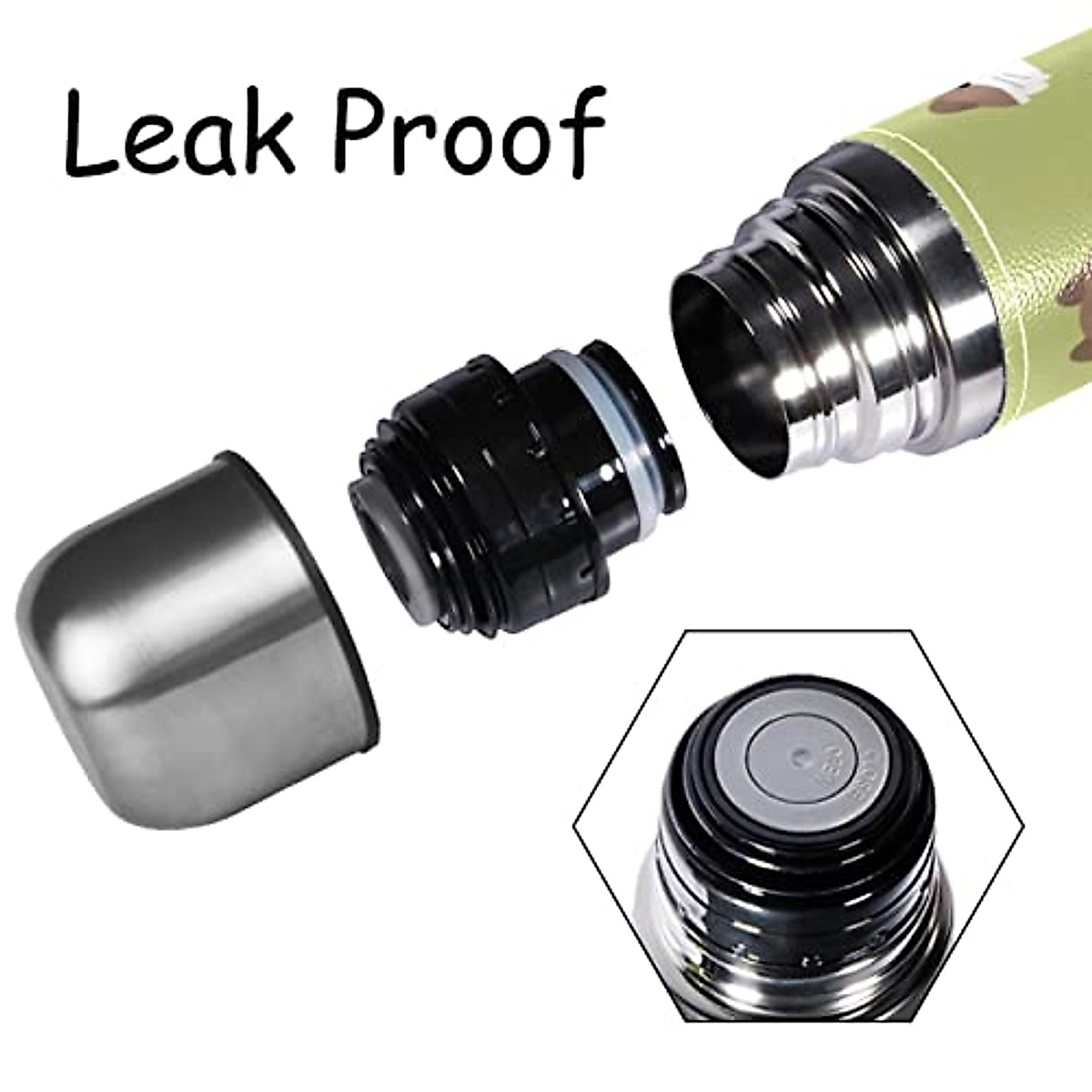 Stainless Steel Leather Vacuum Insulated Mug Strawberry Cat Thermos Water Bottle for Hot and Cold Drinks Kids Adults 16 Oz