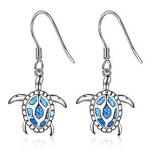 Sea Turtle Dangle Earring for Women - 925 Sterling Silver Blue Tortoise Drop Earring Beach Jewelry Gift for Ocean Lover