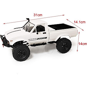 YIKESHU RC Crawler Offroad RC Truck 4x4 Remote Control Rock Crawler WPL C24-1 Pickup Trucks with Led Light, 2.4 Ghz 1/16 Scale All Terrain Car Brushed RTR Pickup for Adults