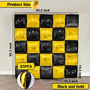 AIERSA Black And Gold Balloon Backdrop Wall,25Pcs Square Foil Balloons for Graduation,Birthday,Anniversary,Retirement Party Decoration Supplies