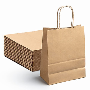 [50 Pack] Giftbags Medium Size 8x4.25x10.5 Gift Bags Brown Paper Bags with Handles, Shopping Bags, Valentine Gift Bags, for Party, Easter, Christmas