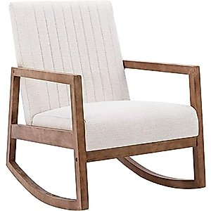RIVOVA Modern Fabric Accent Rocking Chair, Upholstered Nursery Glider Rocker, Mid Century Lounge Arm Chair for Reading Living Room Bedroom Office, Beige