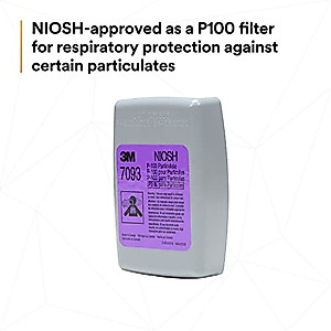 3M Personal Protective Equipment P100 Respirator Filter 7093B, 1 Pair, Helps Protect Against Oil and Non-Oil Based Particulates, Asbestos, Mold, Silica, Grinding, Sanding, Welding