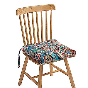 Makimoo 2-Pack Outdoor/Indoor Wicker Patio Seat Cushion Pad with Ties - Weather Resistant, Decorative Dining Chair Cushion, 17" x 17" (Blue Trumpet Flowers)