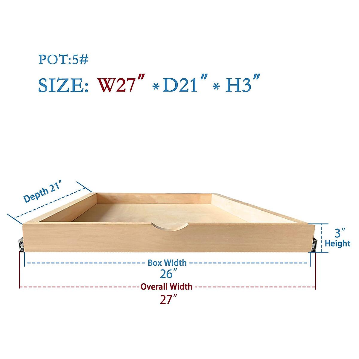 LuxursKingQYW Soft-Closing Drawer, Wood Pull Out Tray Drawer Box Kitchen Cabinet Organizer, Cabinet Slide Out Shelve, Wooden Pull-Out Shelf-Fast and Easy D.I.Y. (27" W×21" D×3" H)
