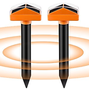 Mole Repellent Solar Powered 2-Pack, Gopher Repellent with Night Light Ultrasonic Vole Repellent Waterproof Groundhog Repellent Outdoor Snake Repellent Solar Animal Repellent for Yard, Lawn, Garden