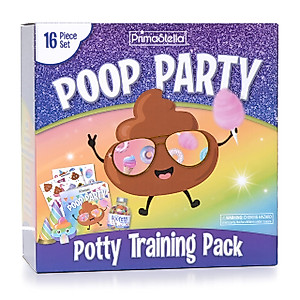 Poop Party Potty Training Kit - Adventure Book and Party Supplies to Help Toddlers Get Excited About Using the Toilet - 16 Piece Set - PrimaStella