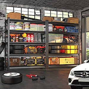 ErgoNova 78" H Garage Shelving,3500LBS Heavy Duty Garage Storage Shelves,Adjustable 5-Tier Metal Shelving Unit,for Garage Warehouse Basement Industrial Utility Racks,18" D X 47.24" W X 78" H,Black
