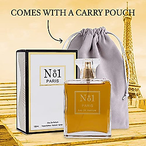 NovoGlow No.1 Paris for Women - 3.4 Fl Oz Eau De Parfum Spray - Long Lasting Floral Citrusy & Powdery Scent Smell Fresh & Feminine All Day Includes Carrying Pouch Gift for Women for All Occasions