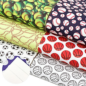 David Angie Ball Football Baseball Volleyball Printed Faux Leather Sheet 9 Pcs Assorted 8" x 13" (20 cm x 34 cm) Sports Theme Leather Fabric for Bags Earrings Making DIY Projects (Pattern A)