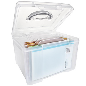 ABuff Greeting Card Storage and Organizer Box with 6 Adjustable Dividers, Clear Plastic Photo Storage Box Card Organizer Box for Photos, Scrapbook, Stickers, Envelopes