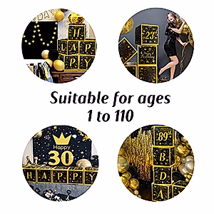 UNIIDECO Birthday Letter Boxes for Party, Black and Gold Birthday Decorations with Number and Letters for 1st 2nd 16th 21th 30th 40th 50th 60th 70th 80th 90th 100th Birthday Decor