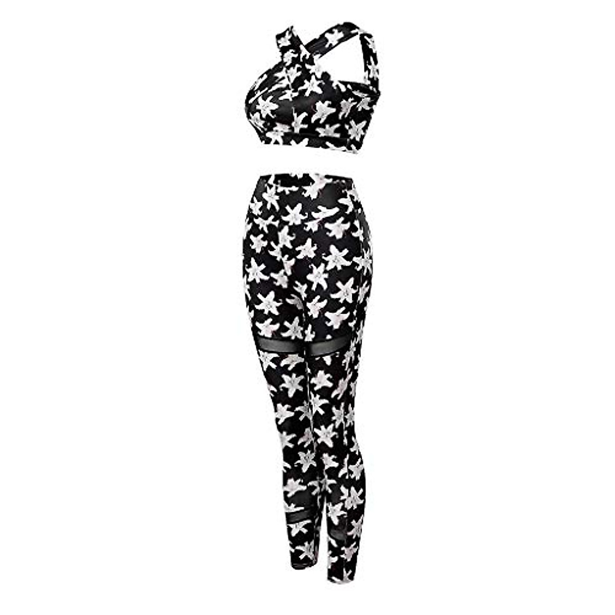 Akabsh Ladies' Print High Waist Hip Bottom Pants Running Fitness Yoga Blouse Pant Suit Workout Suit Set Fitness Sports Yoga Suit