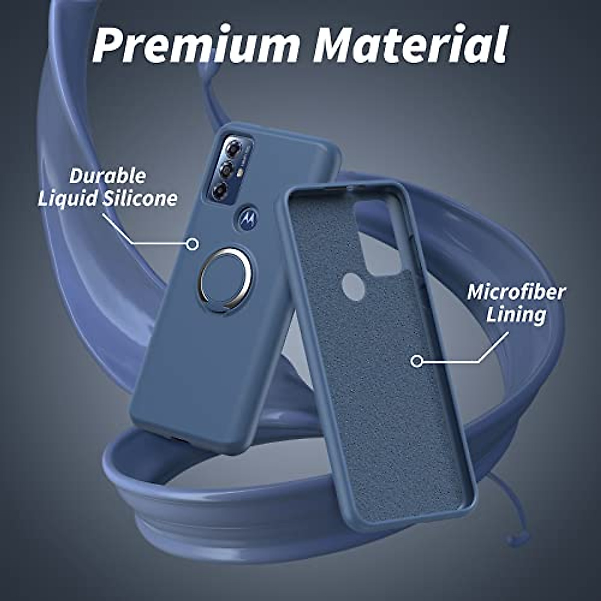 for Motorola Moto G Play 2023 | G Power 2022 | G Pure 2021 Case: with 2 Pack Tempered Screen Protector & Built in 360° Adjustable Ring Kickstand Shockproof Protection Soft TPU Silicone Phone Cover