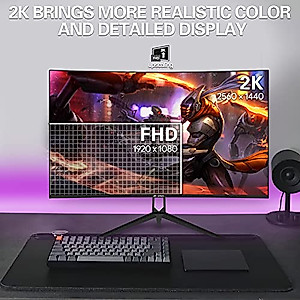 CRUA 27" Curved Gaming Monitor, QHD(2560x1440P) 144Hz/165Hz 99% sRGB Professional Computer Monitors, Support AMD FreeSync, Wall Mountable Installs(HDMI, DP)-Black