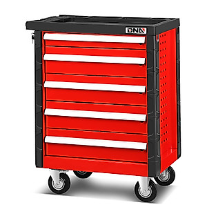 DNA MOTORING 30.5" L x 18" W x 38" H 5-Drawer Lockable Slide Tool Chest Rolling Tool Cart Cabinet (TOOLS-00001) with Keys , Red, Upgrade Package
