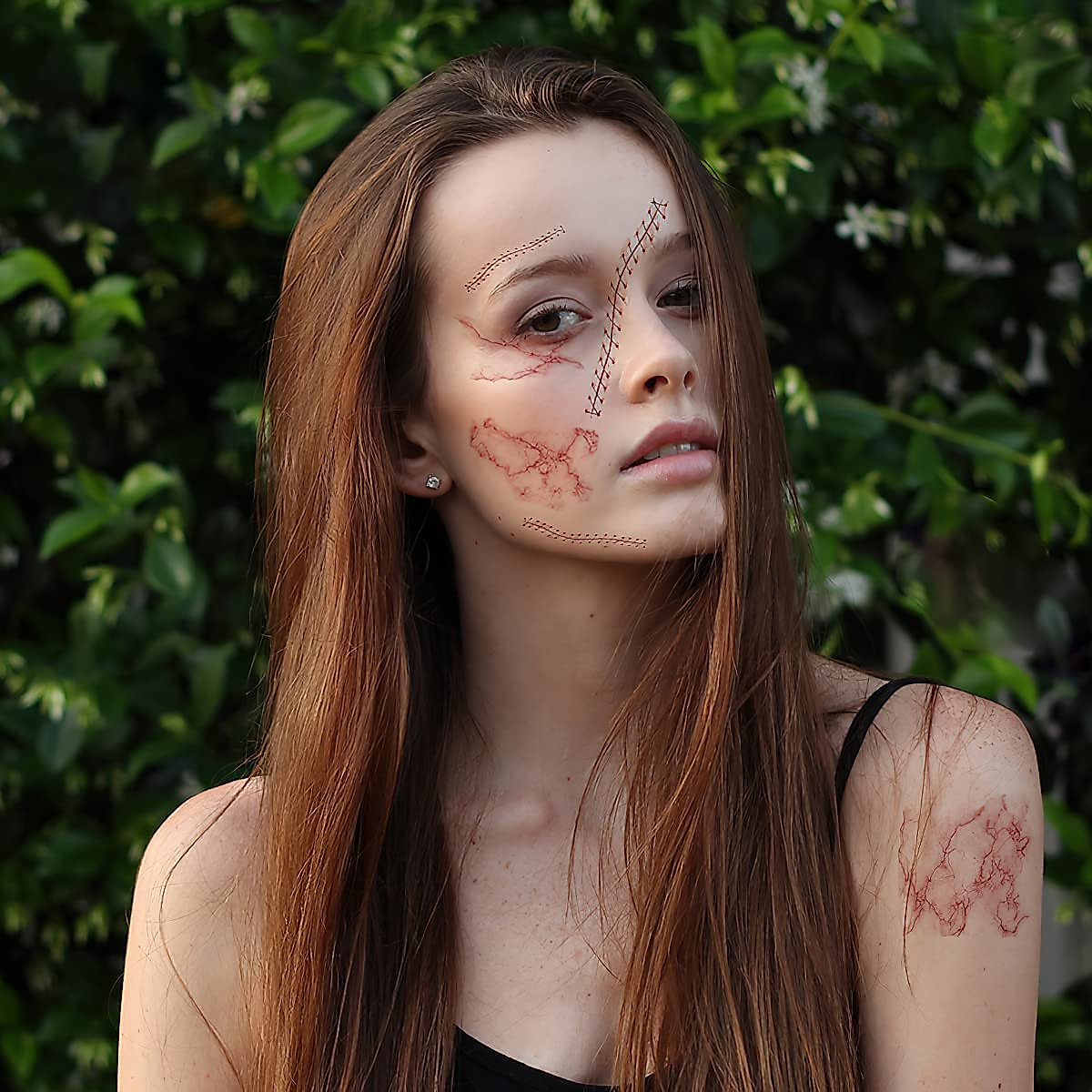 AUOCATTAIL 12 Count Halloween Temporary Tattoos Face Shoulder Arm Back Tattoos Stickers - Spider, Bat, Zombie, Scar for Death Day Makeup Face Tattoos for Women Men Party Supplies