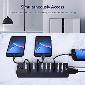 ORICO Powered USB Hub, 10 Ports 36W USB 3.0 Data Hub with 12V/3A Power Adapter for Computer, PC, Laptop, Mobile HDD, Flash Drive and More