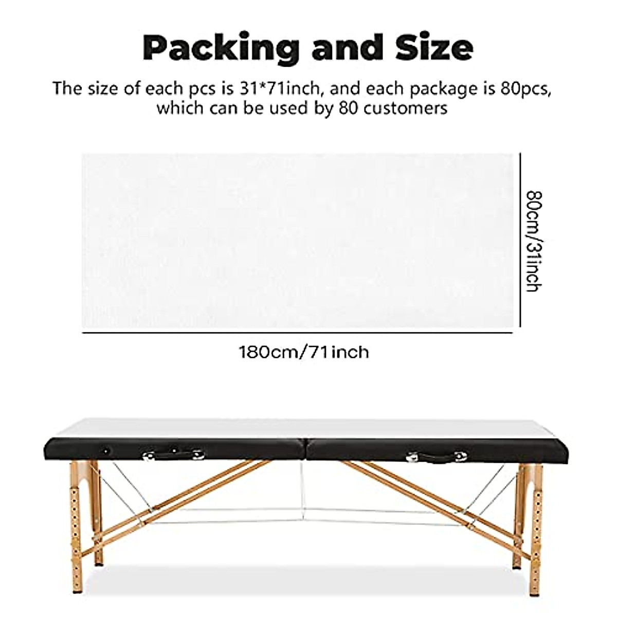 Rngwaper 80PC Disposable massage table Sheets, Breathable Non-woven Fabric Spa Bed Sheets Cover, for Salon,Waxing,Lash,Tattoo, Esthetician Supplies,Flat Fitted Sheet Replacement 31'' × 71'' (white)