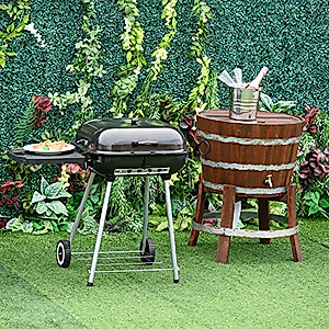 Outsunny 38'' Steel Charocal Grill with Portable Wheel, Side Tray and Lower Shelf for Outdoor BBQ for Garden, Backyard, Poolside