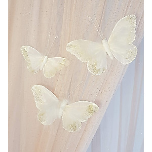 Inspired by Jewel Butterfly Wall Decorations Premium Quality Real Feather 3D Wall Decals Girls Bedroom | Stunning Gold Glitter Decor Stickers All Rooms & Nursery Sets | 10 Adhesive Pieces