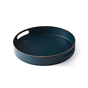 TZUTOGETHER Modern Round Decorative Tray - 11.8" Metal Coffee Table Serving Tray with Handles, Chic Vanity Tray for Ottoman, Kitchen, Bathroom, Living Room Bar and All Occasion's (Green)