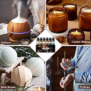 Mens Essential Oils Set - TOP 6 Gentlemen's Fragrance Oil for Diffuser, Candle & Soap Making - Sandalwood, Cologne, Black Cedar, Leather, Sweet Tobacco, Bay Rum Essential Oil Kit for Men (10mL)