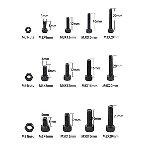 Hilitchi 510-Pcs M3 M4 M5 Alloy Steel Socket Cap Screws Hex Head Bolt Nuts Assortment Kit - 12.9 Grade Alloy Steel (Hex Socket)