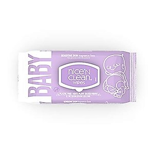 Nice 'n Clean Unscented Baby Wipes (56 Total Wipes) | Ideal for Sensitive Skin | Hypoallergenic, Plastic-Free, Plant-Based Wet Wipes | Made w/ 100% Purified Water