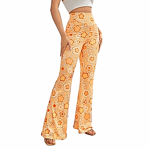 70s Flare Pants for Women - EDC Rave Festival Outfit High Waist Bell Bottom Boho Cute Groovy Disco Trousers(Orange, M, 1050e)