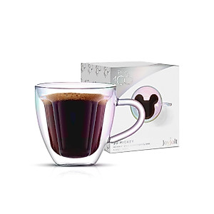 JoyJolt Disney Espresso Cups and Glasses. Disney 100 3D Mickey Mouse Coffee. 5.4oz Double Wall Glass, Insulated Coffee Mug. Iridescent Clear Coffee Cup. 100yrs Disney Merchandise, Glassware and Gifts