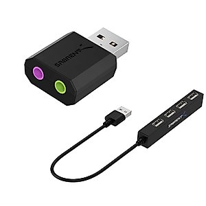 SABRENT 4 Port Portable USB 2.0 Hub + USB External Stereo Sound Adapter