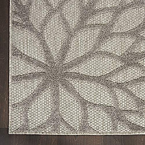 Nourison Aloha Indoor/Outdoor Floral Silver Grey 6' x 9' Area Rug, (6' x 9')