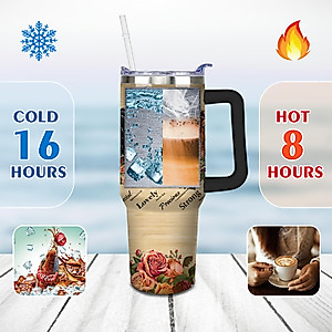 qoepfnsh 40 oz Horse Tumbler with Handle and Straw, Christian Stainless Steel Vacuum Insulated Travel Coffee Mug Cup Water Bottle, Horses Stuff Accessories Decor Gifts for Women Girls