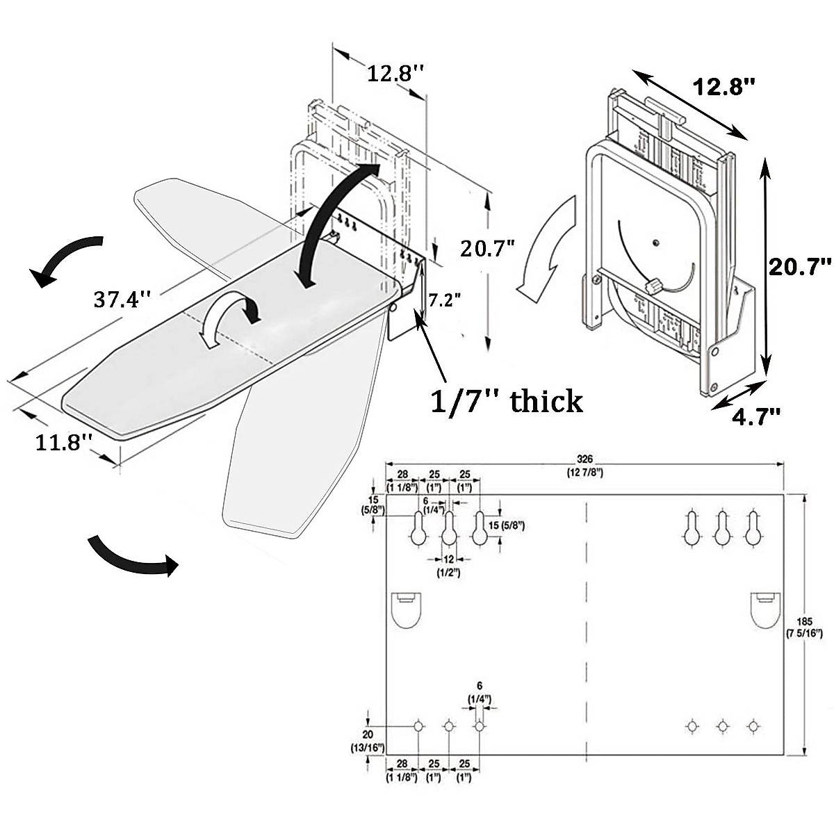 uyoyous Wall Mounted Ironing Board 37 x 13 Inch Foldable Ironing Boards with Heat Resistant Cover 180° Rotation Space-Saving Ironing Boards with English Manual