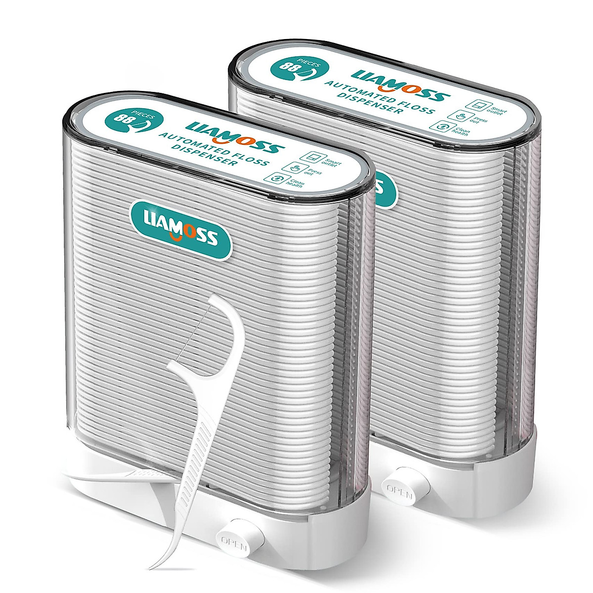 Dental Floss Picks Dispenser 2 Box-Professional Shred Resistant Flossers-176 Count LIAMOSS Superfine Toothpicks Sticks-Unique Sealed Storage-More Hygienic Floss Storage-Adults Best Dental Oral Care