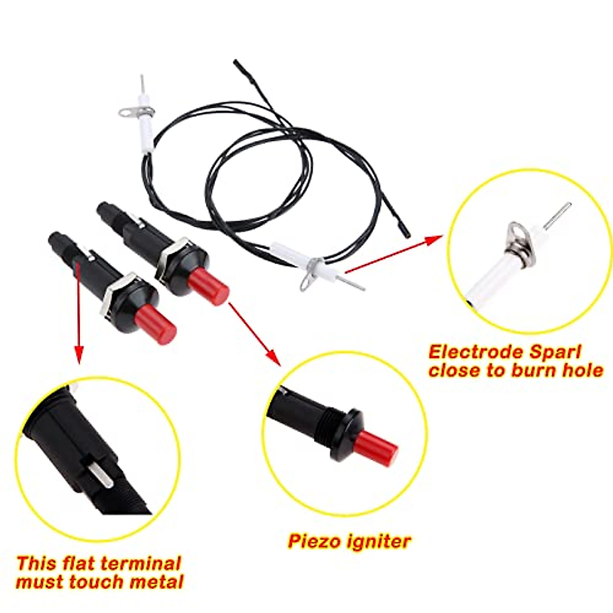 Guofulda 2 Sets Grill Piezo Igniters, Type of 1 Out 2 Electrode 200 Degree Resistance Wire 1 Meter, with Cable Push Button Igniter, Fit for Gas Fireplace, Oven, Heater, Kitchen lgniter