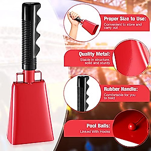 6 Pcs Cow Bells Noise Makers with Handles Cheering Cowbells for Sporting Events Musical Hand Percussion Cowbells Solid Football Cowbell Loud Call Bell Hand Percussion Cowbells for School, Red