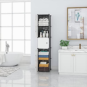 Aeitc Cube Storage Organizer 5-Cube (11.8"x11.8") Narrow Cabinet Closet Storage Shelves Plastic Storage Shelving for Bedroom, Living Room, Office, Black with Doors