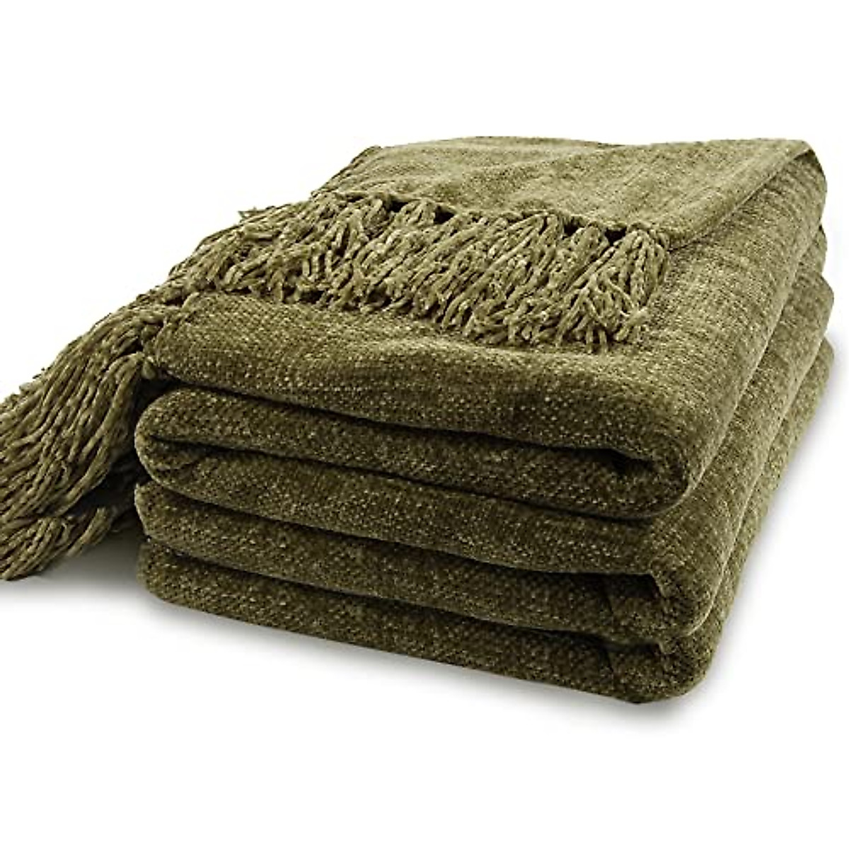 Vhorate Throw Blanket for Couch Sofa Bed Chair, 50in x 60in Soft Cozy Chenille Living Room Blanket with Tassel, Comfy All Seasons Suitable for Women Men and Kids